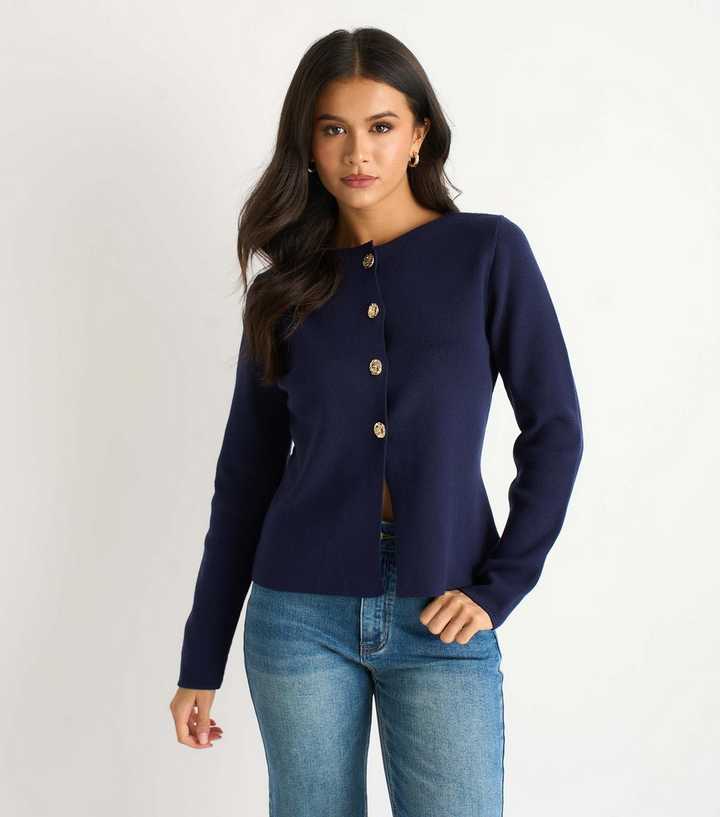 Gini London Navy Button Front Cardigan | New Look