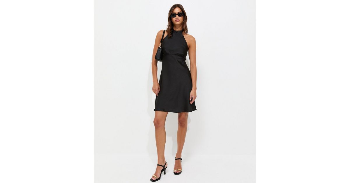 Black Satin Halterneck Mini Dress | New Look