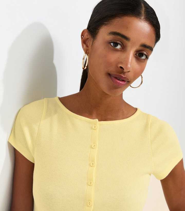 Light Yellow Cotton Rich Button Through Baby Tee T-Shirt | New Look